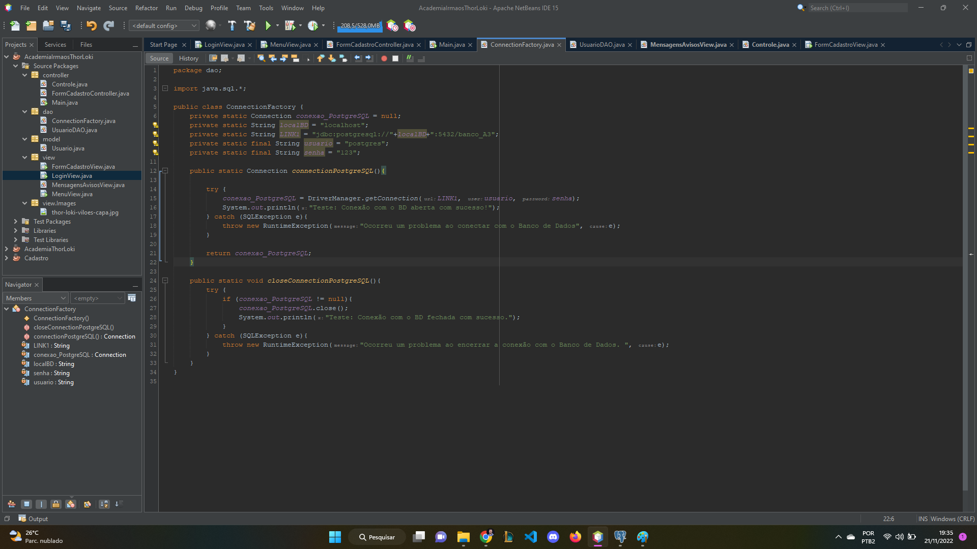GitHub - MuriloMelo94/AcademiIrm-osThorLoki: Projeto CRUD em Java, com interface gráfica e MVC ...