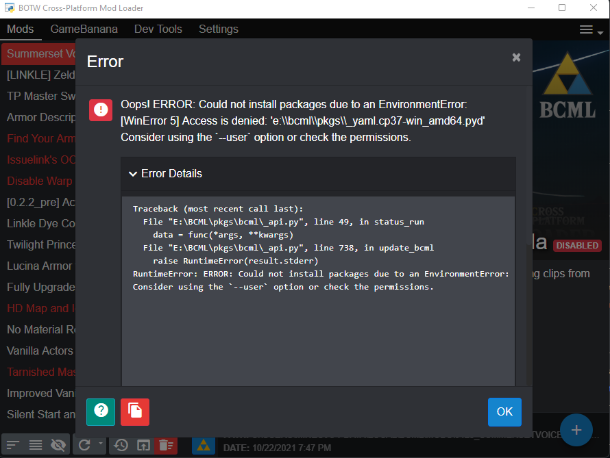 Unable to update BCML · Issue #225 · NiceneNerd/BCML · GitHub