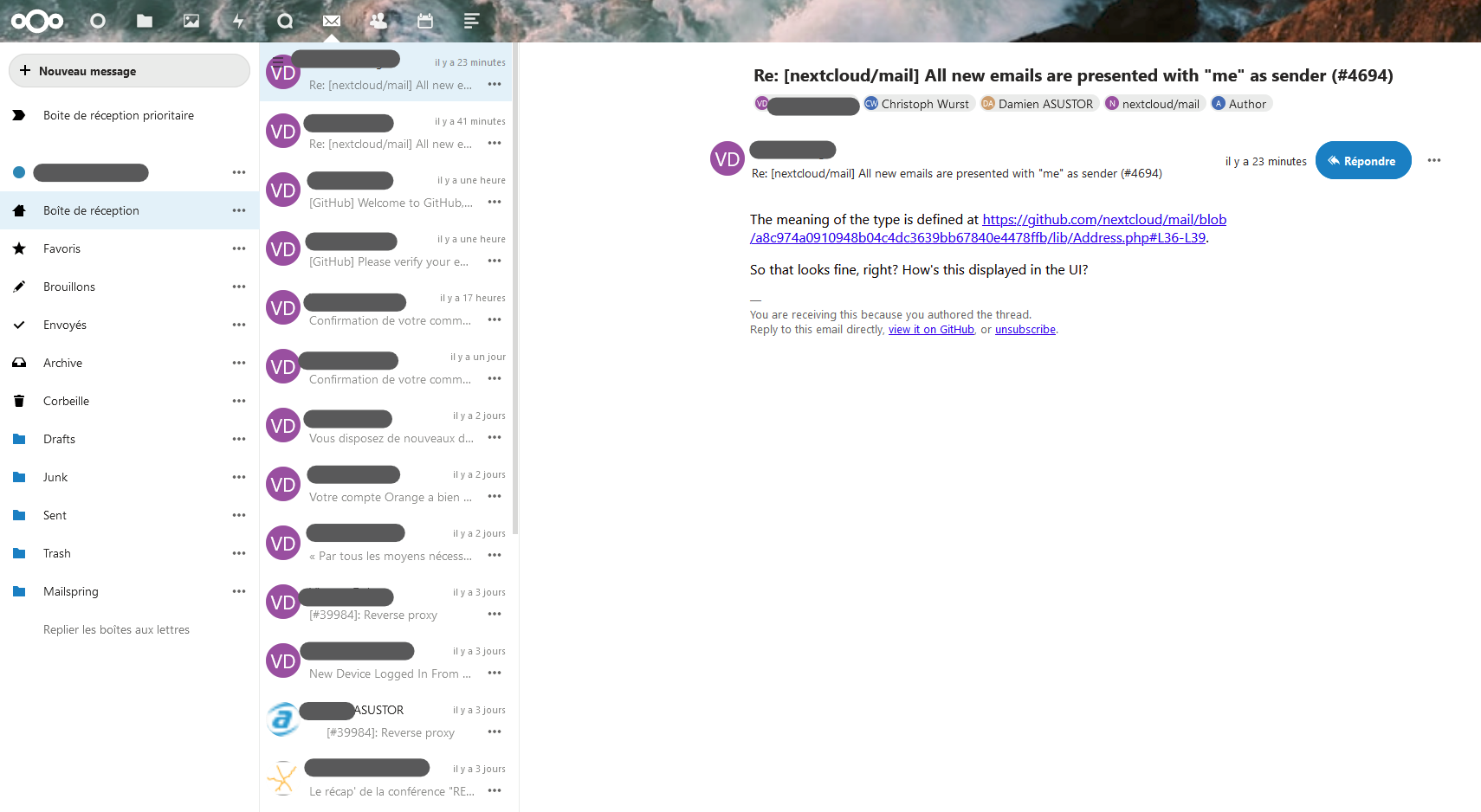 All new emails are presented with "me" as sender · Issue #4694 · nextcloud/mail · GitHub