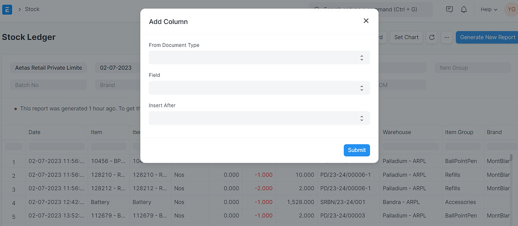In Standard Reports or Default Report of ERPNext, need an Option to have the Child Doctype ...