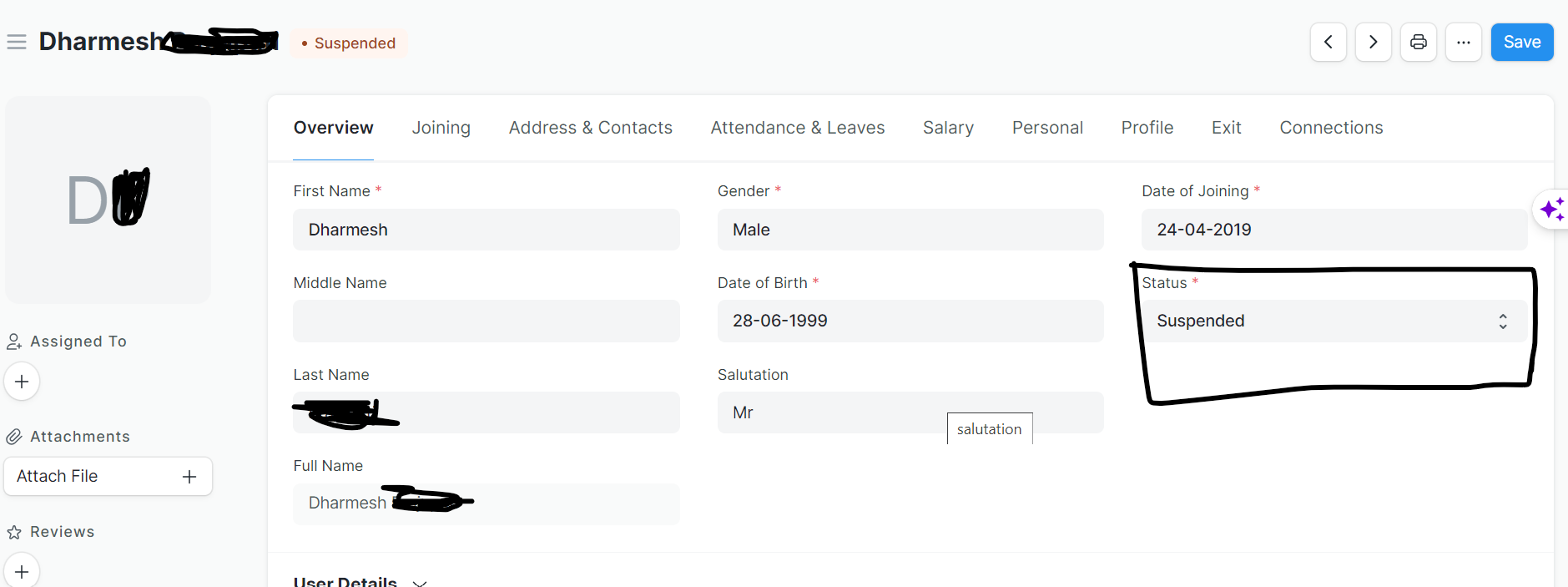 In The Organisational Chart Employee Having Suspended Status Is Also Showing · Issue 982