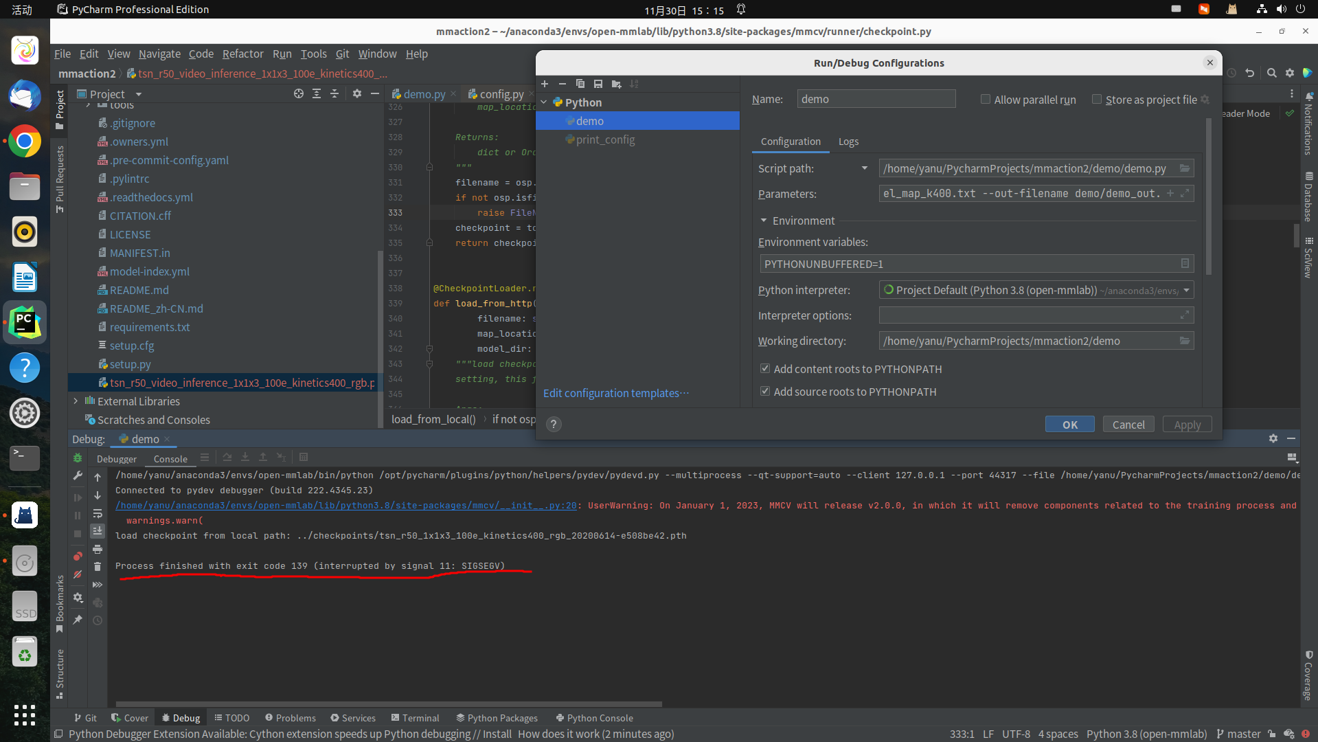 load checkpoint from local path: checkpoints/tsn**42.pth 段错误 (核心已转储 ...