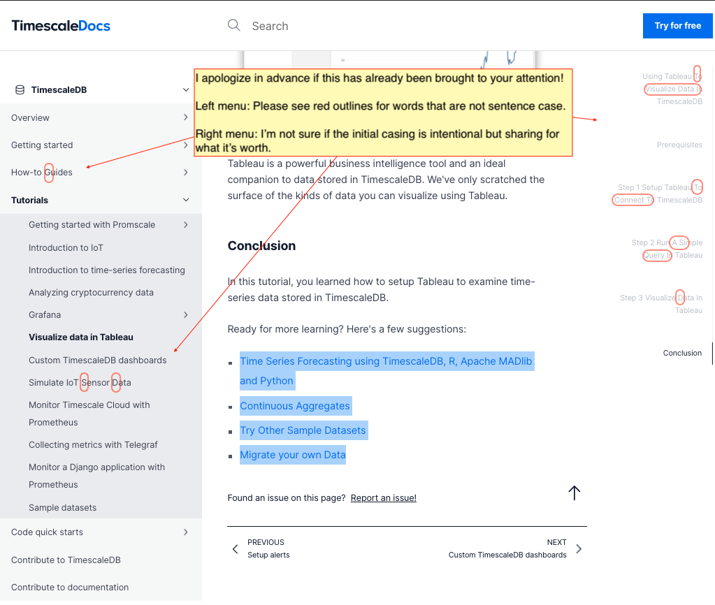 Docs Rfc Consistency With Titles Sentence Case Vs Initial Case · Issue 166 · Timescaledocs 