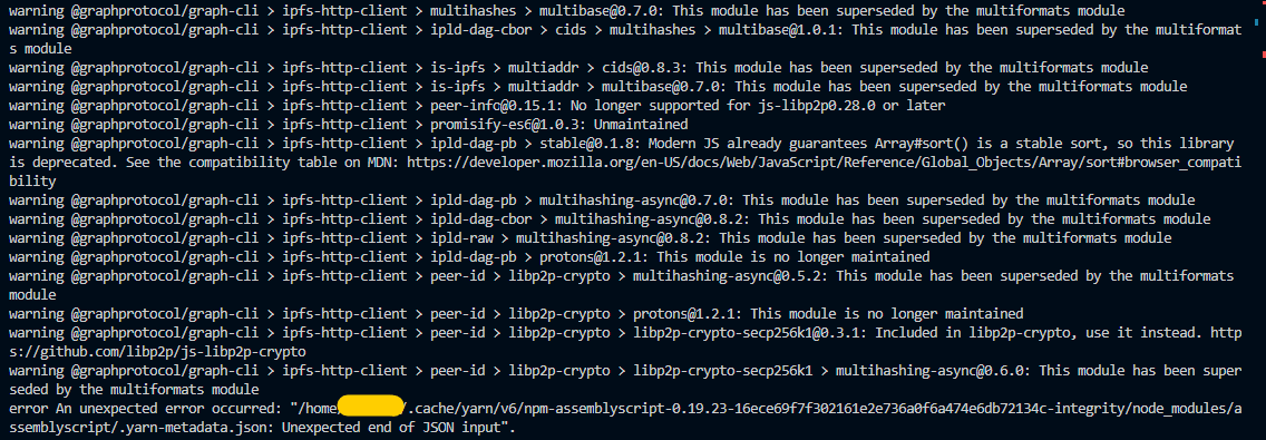 (yarn) Dependencies fail to install using commands from The Graph Studio section · Issue #997 ...