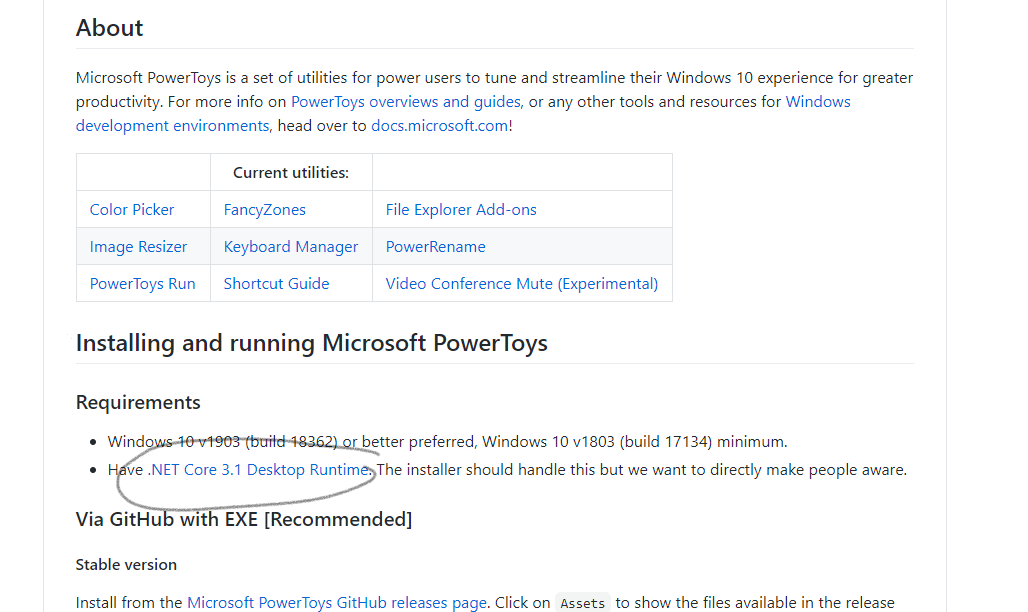PowerToys 0.33.1 installer does not detect .NET Core 3.1.4 is installed. Error: Windows cannot ...