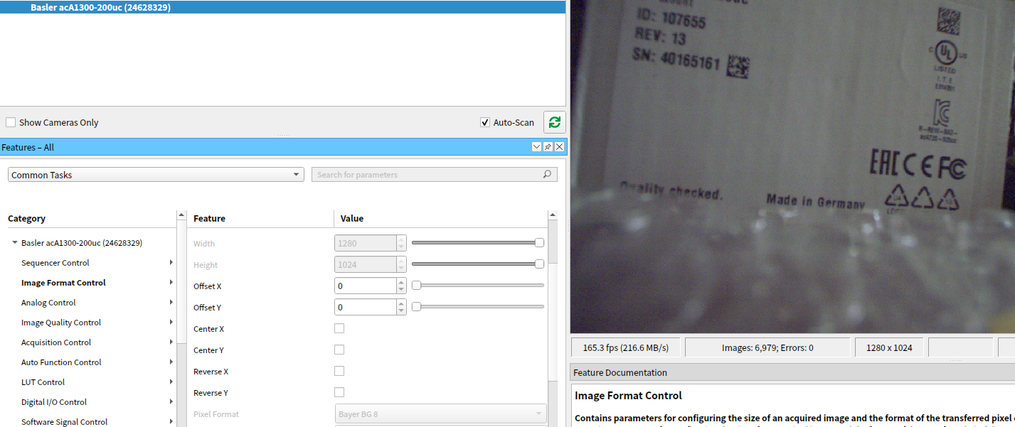 use UserSet2 in rosrun image_view image_vi image:=/pylon_camera_node/image_raw The video too ...