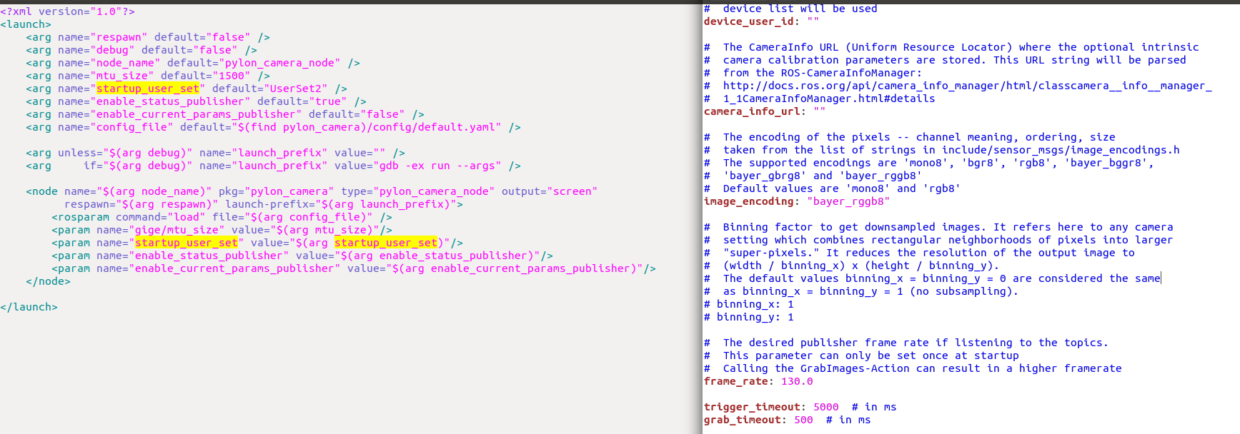 use UserSet2 in rosrun image_view image_vi image:=/pylon_camera_node/image_raw The video too ...