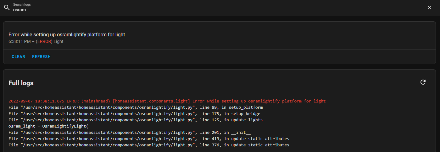 osramlightify integration fails to start with 2022.9.0 · Issue #78001 · home-assistant/core · GitHub