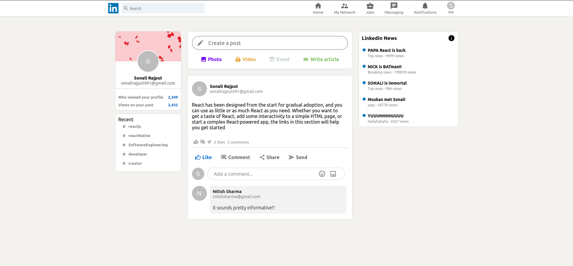 GitHub - mesonalirajput/LinkedInClone