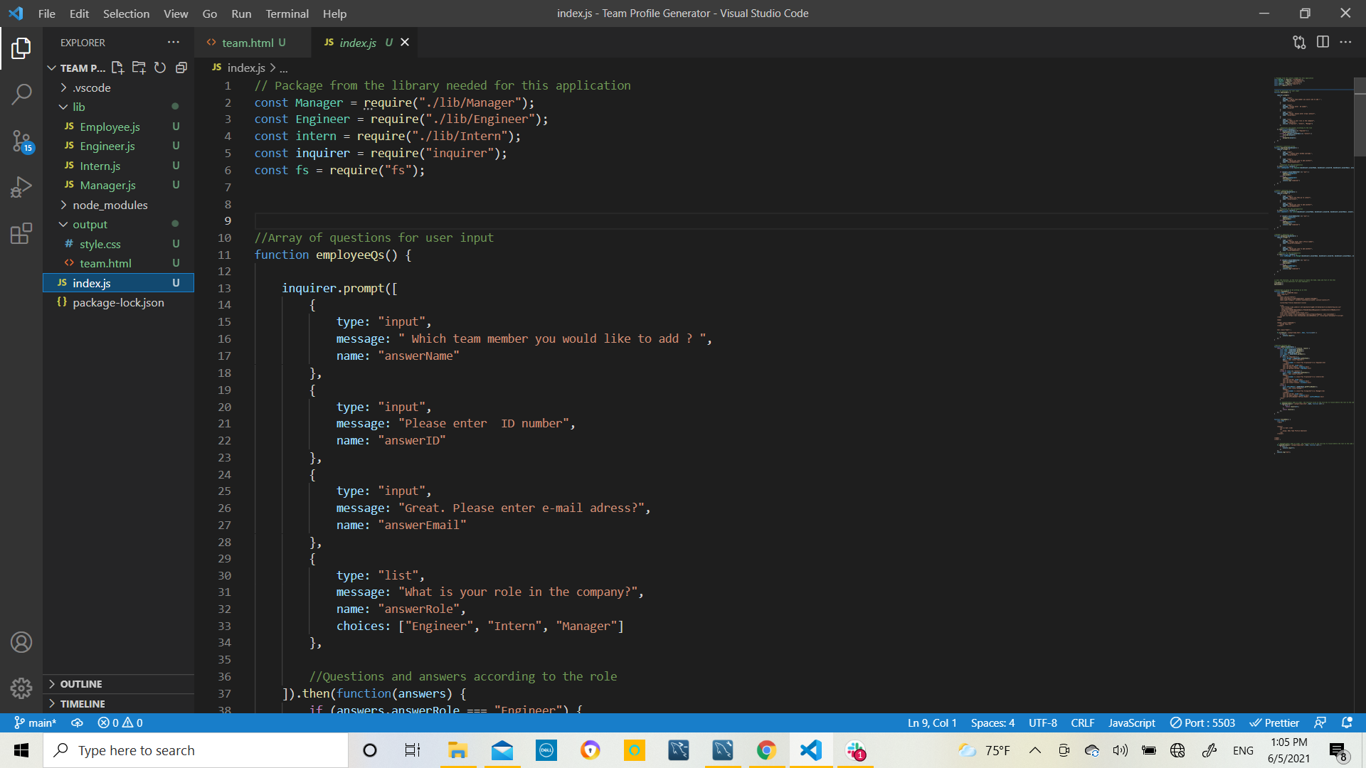 GitHub - S0519/Team-Profile-Generator