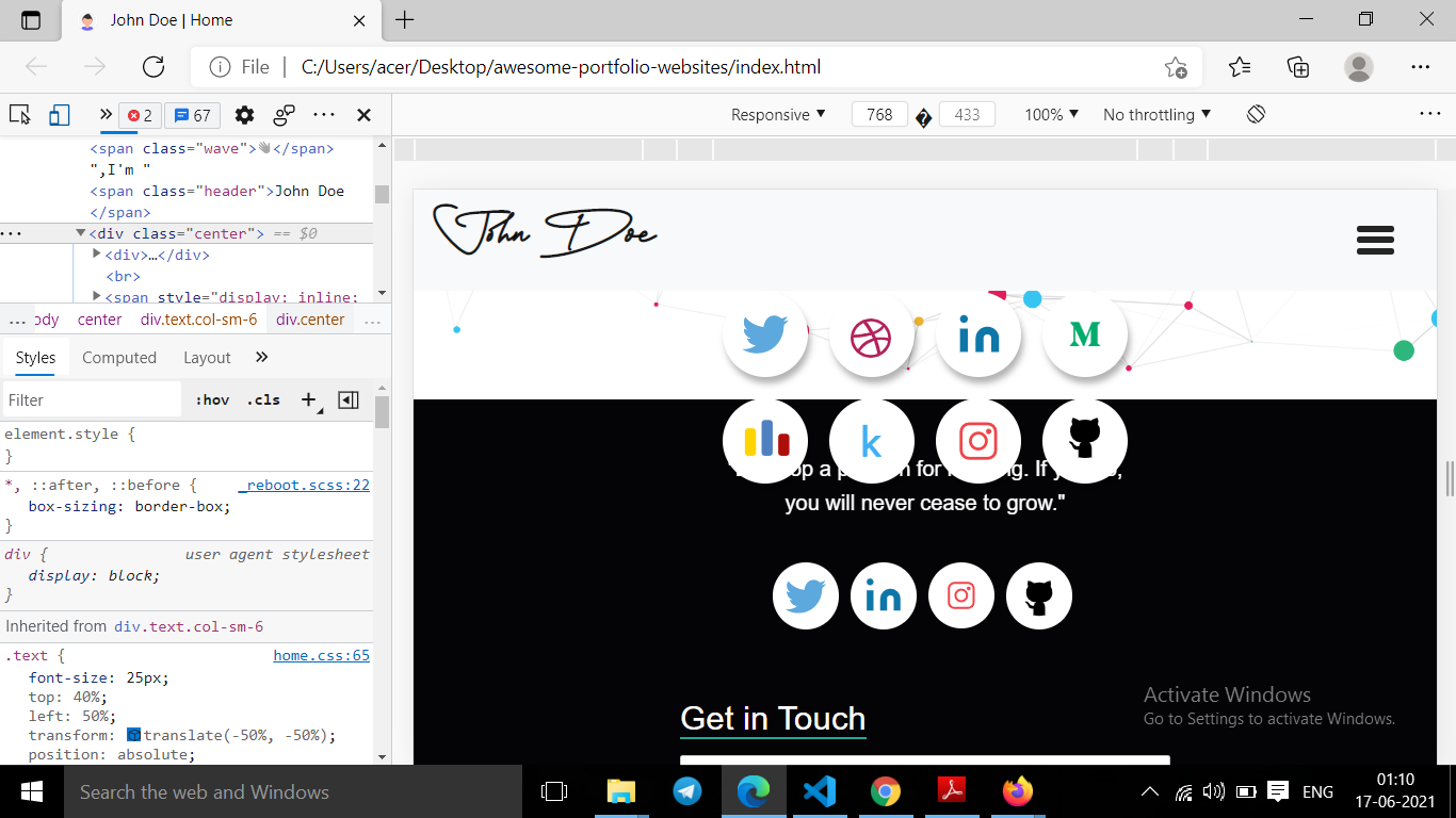 Social icons merging into footer section when tested for responsive of ...