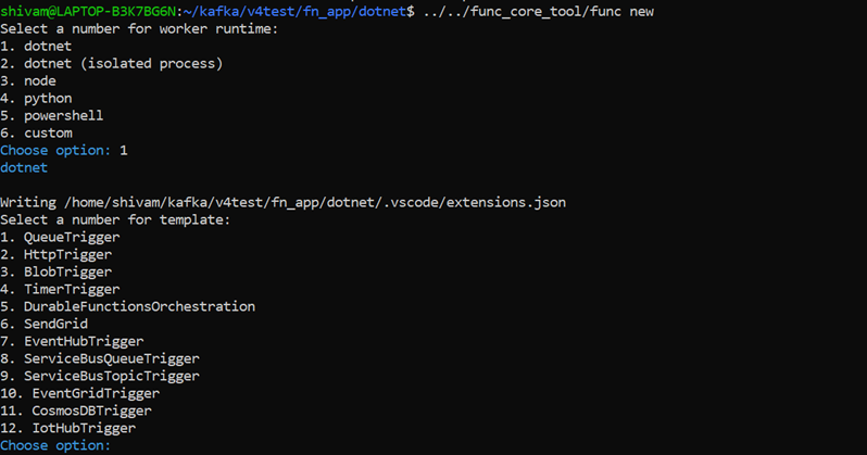 Kafka Dotnet function template option is not available while creating from core tools · Issue ...