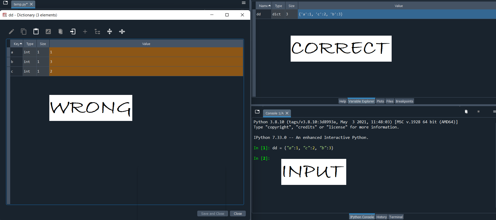 Variable Explorer - Dictionary Automatically Getting Sorted by Keys Alphabetically · Issue ...