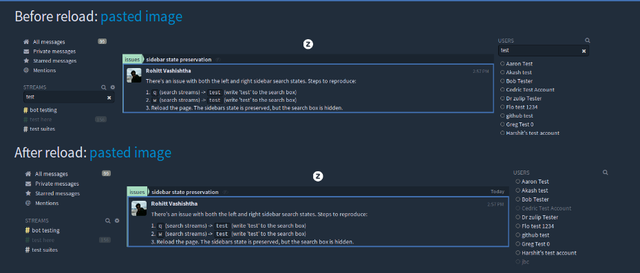 Sidebars Search Box Hides On Reload · Issue 9269 · Zulip Zulip · Github