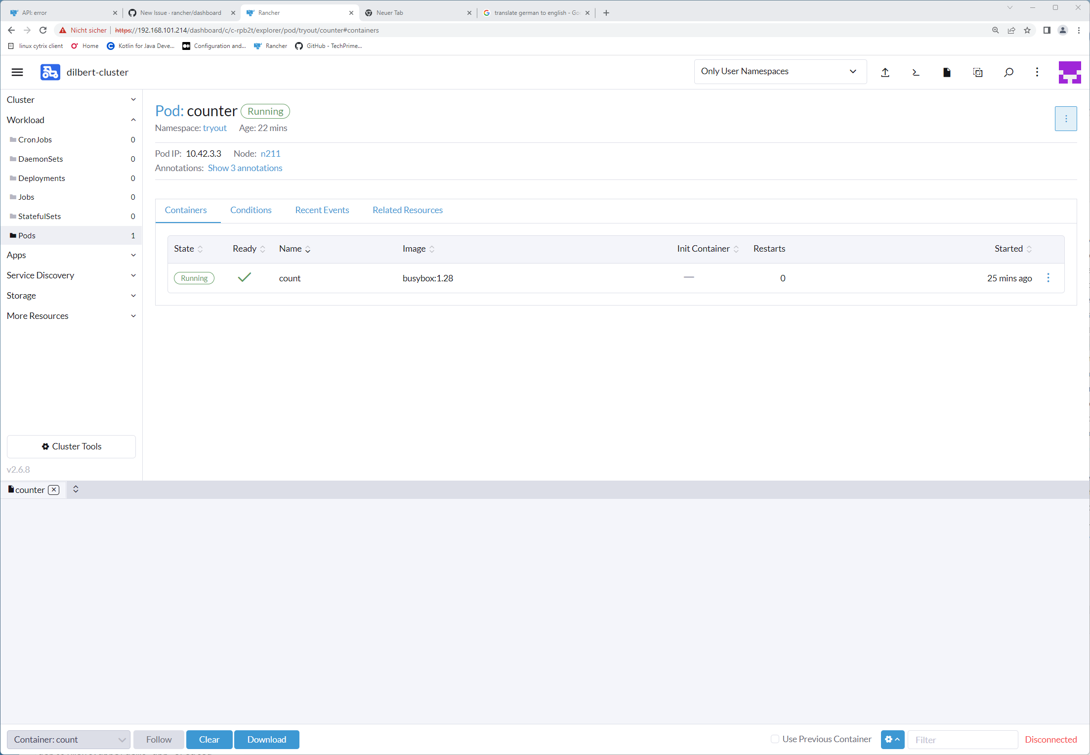 logs not shown in rancher ui rancher-agent:v2.6.8 · Issue #7571 · rancher/dashboard · GitHub
