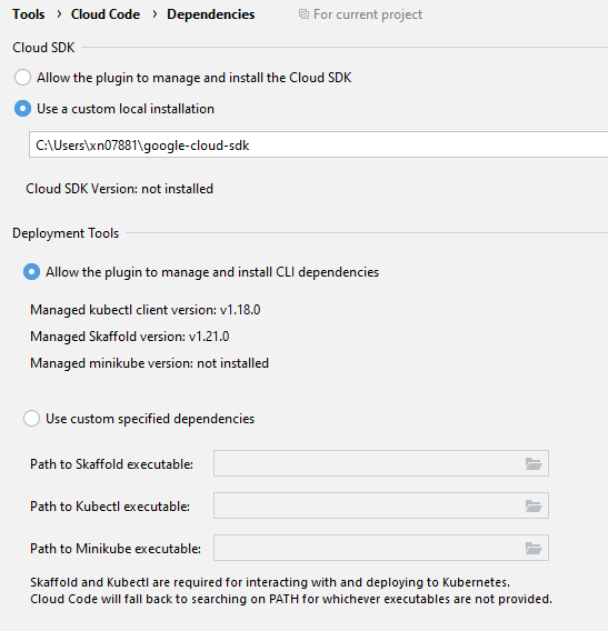 Cloud Code Plugin does not recognize a custom cloud sdk installation. · Issue #2925 ...