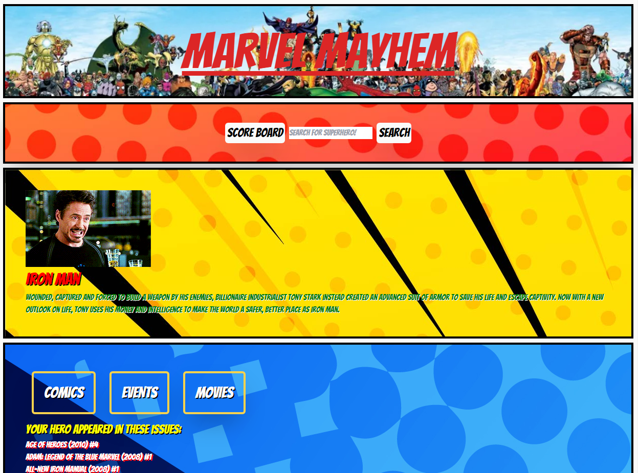 GitHub - Hadasss/marvel-mayhem: A mobile friendly responsive app that pulls and displays data ...