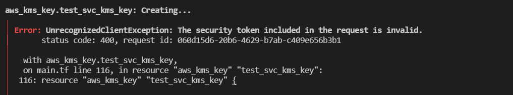 bug: aws_kms_key fails with UnrecognizedClientException: The security token included in the ...