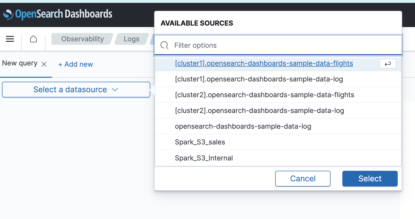 [FEATURE] Datasource picker UX design · Issue #545 · opensearch-project/dashboards-observability ...