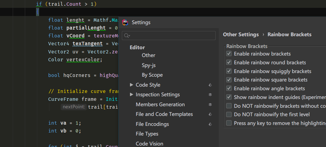 Rainbow indent guides not works in Rider 2019.2.1 · Issue #285 · izhangzhihao/intellij-rainbow ...