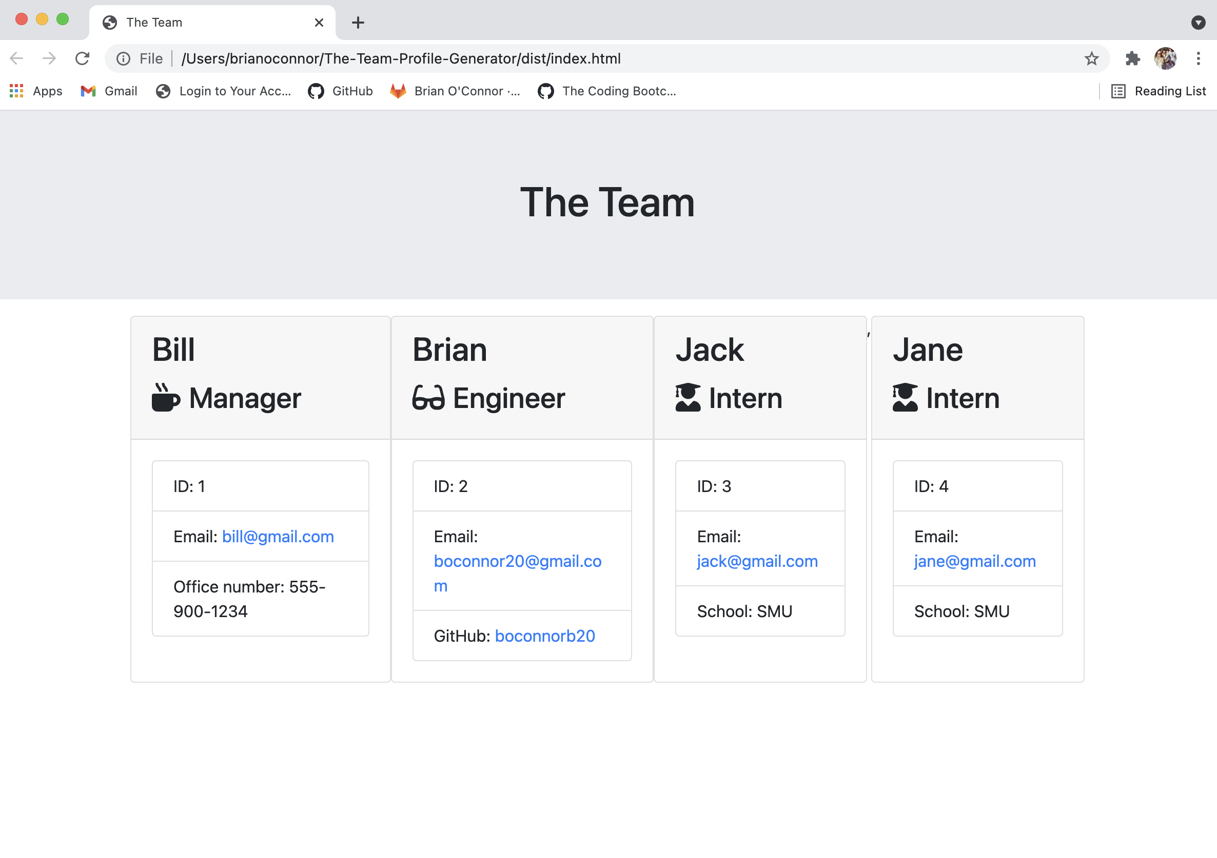 GitHub - boconnorb20/The-Team-Profile-Generator