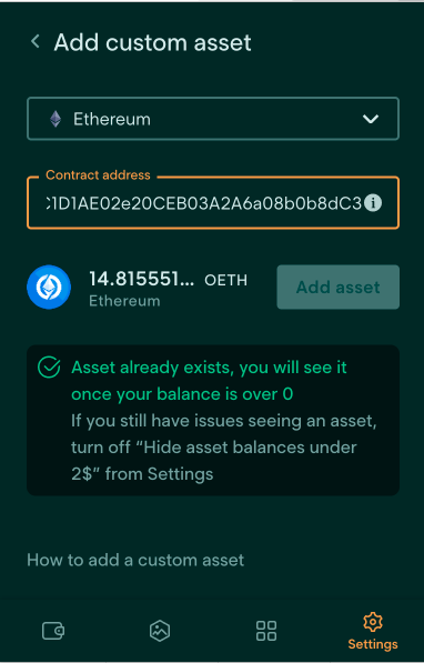 Fix issue with OETH populating on Taho Wallet · Issue #3501 · tahowallet/extension · GitHub