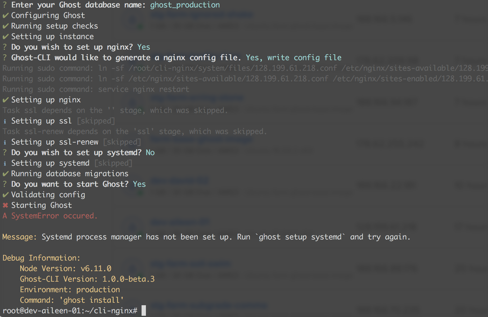 Ghost doesn't start when nginx setup and systemd not · Issue #262 · TryGhost/Ghost-CLI · GitHub