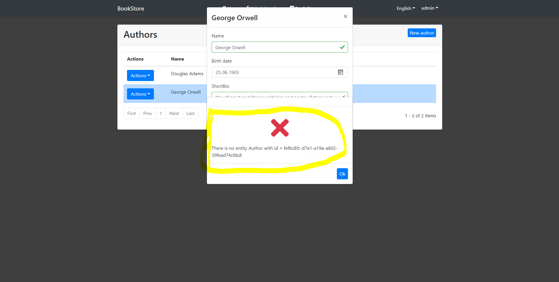 Errors that occur in crud operations made through AppServices are not displayed as a message on ...