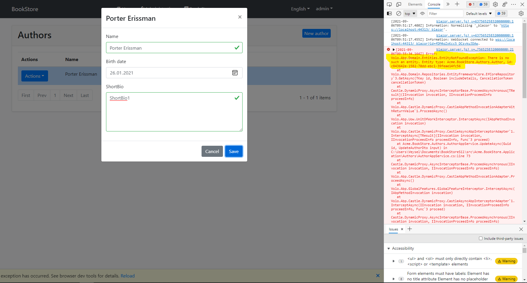 Errors that occur in crud operations made through AppServices are not displayed as a message on ...