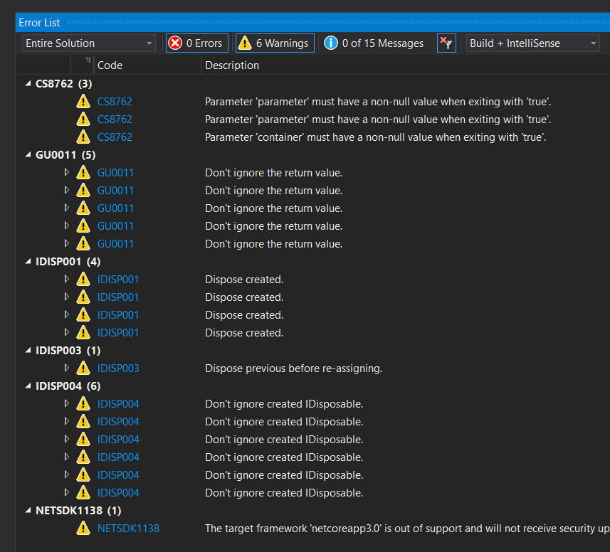 Error list sometimes hides warnings for minutes after building the ...