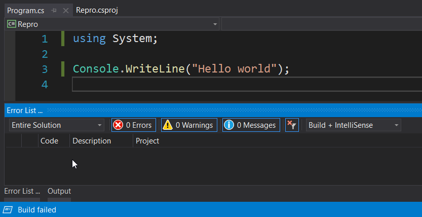 Build fails with empty error list but shows error CS8805 at the CLI · Issue #52190 · dotnet ...