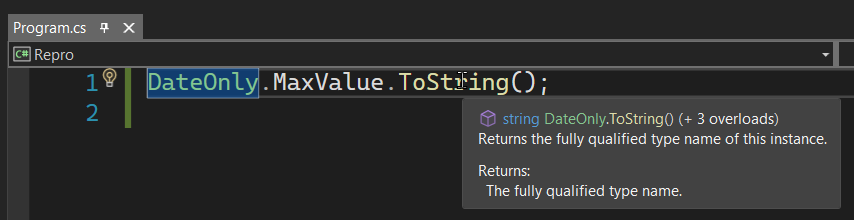 VS shows Object.ToString() docs instead of the docs present on DateOnly.ToString() · Issue ...