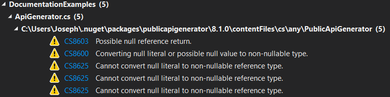 Including ApiGenerator.cs in projects with enable causes unsuppressible warnings · Issue #97 ...
