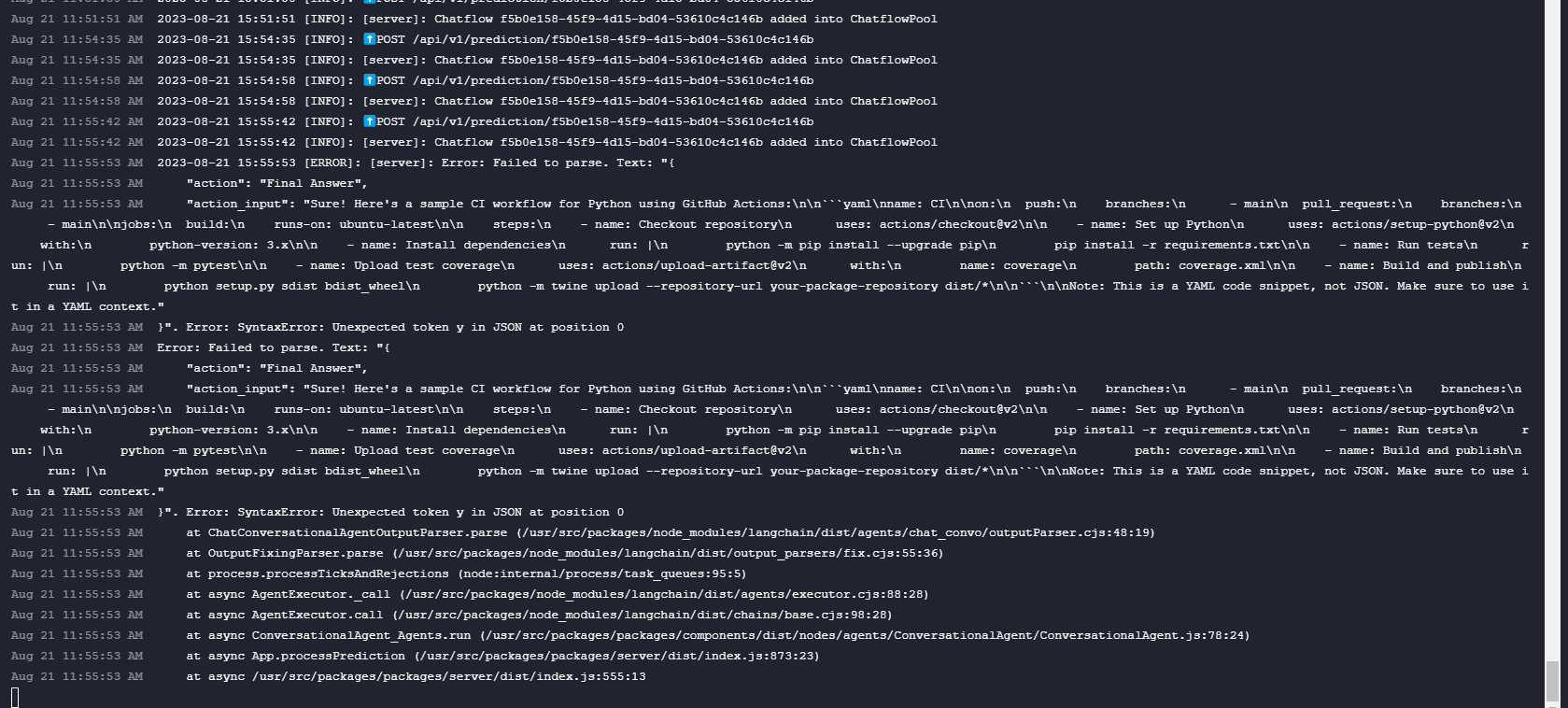 Bug Exception In Logs And Chat Doesnt Return Anything · Issue 812 · Flowiseaiflowise · Github