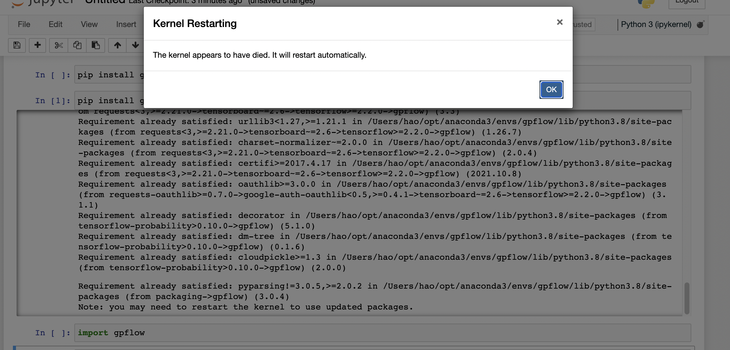 gpflow can not be imported (likely to be a tensorflow on Mac M1 issue, not gpflow-specific ...