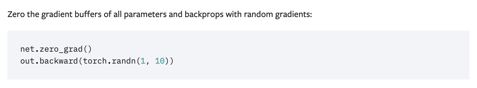 Explain why zero the gradient buffers of all parameters and backprops ...