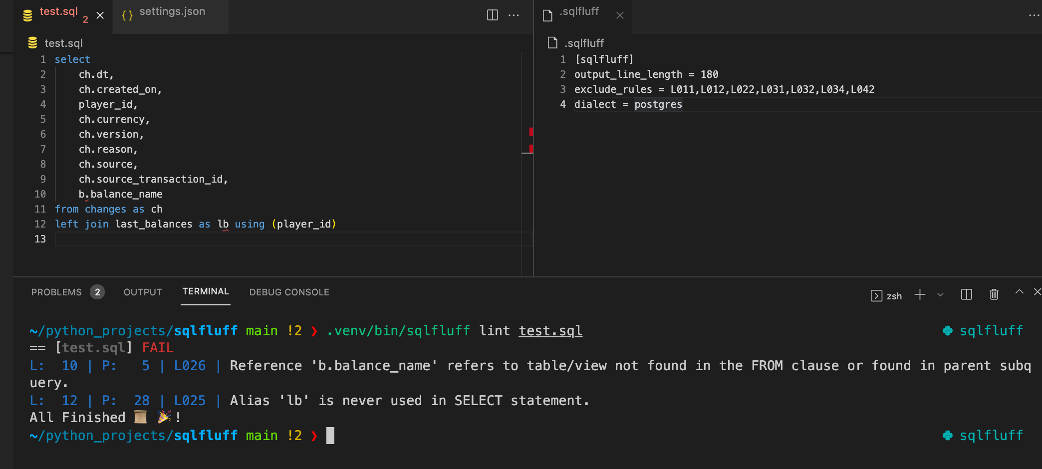 L032 rule cannot be excluded by configuration · Issue #1968 · sqlfluff/sqlfluff · GitHub