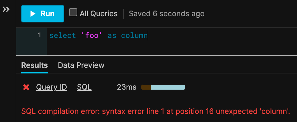 Snowflake issue parsing statement with COLUMN as an identifier · Issue #2375 · sqlfluff/sqlfluff ...