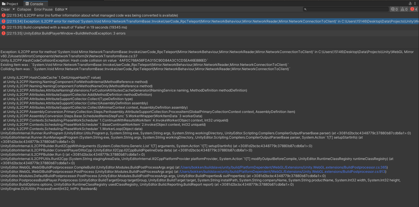 Crash when building WebGL · Issue #3060 · MirrorNetworking/Mirror · GitHub