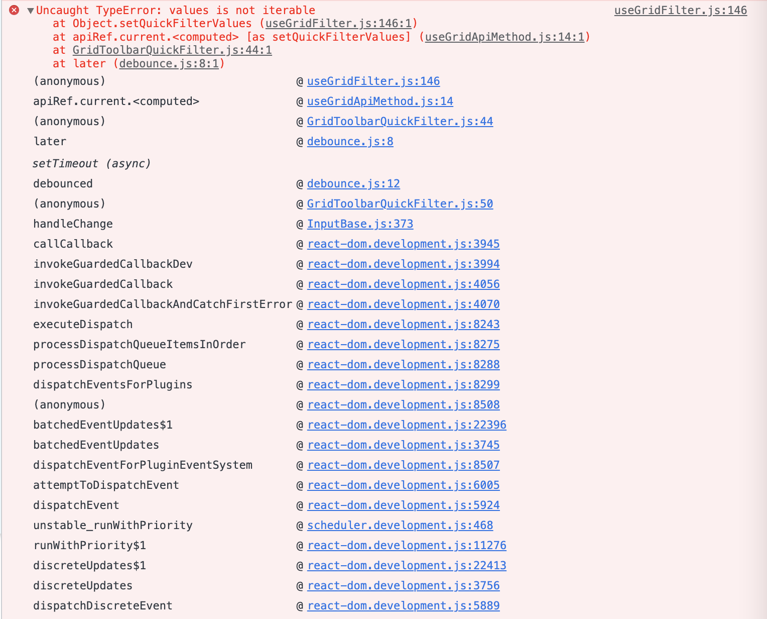 Quick Filter issue - Uncaught TypeError: values is not iterable · Issue #5150 · mui/mui-x · GitHub