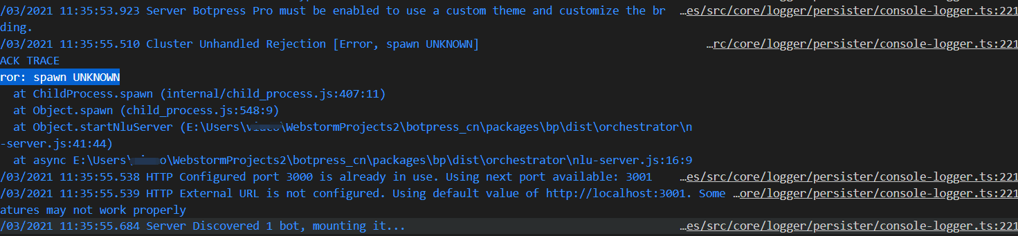 [BUG]: Error: spawn UNKNOWN · Issue #1537 · botpress/v12 · GitHub