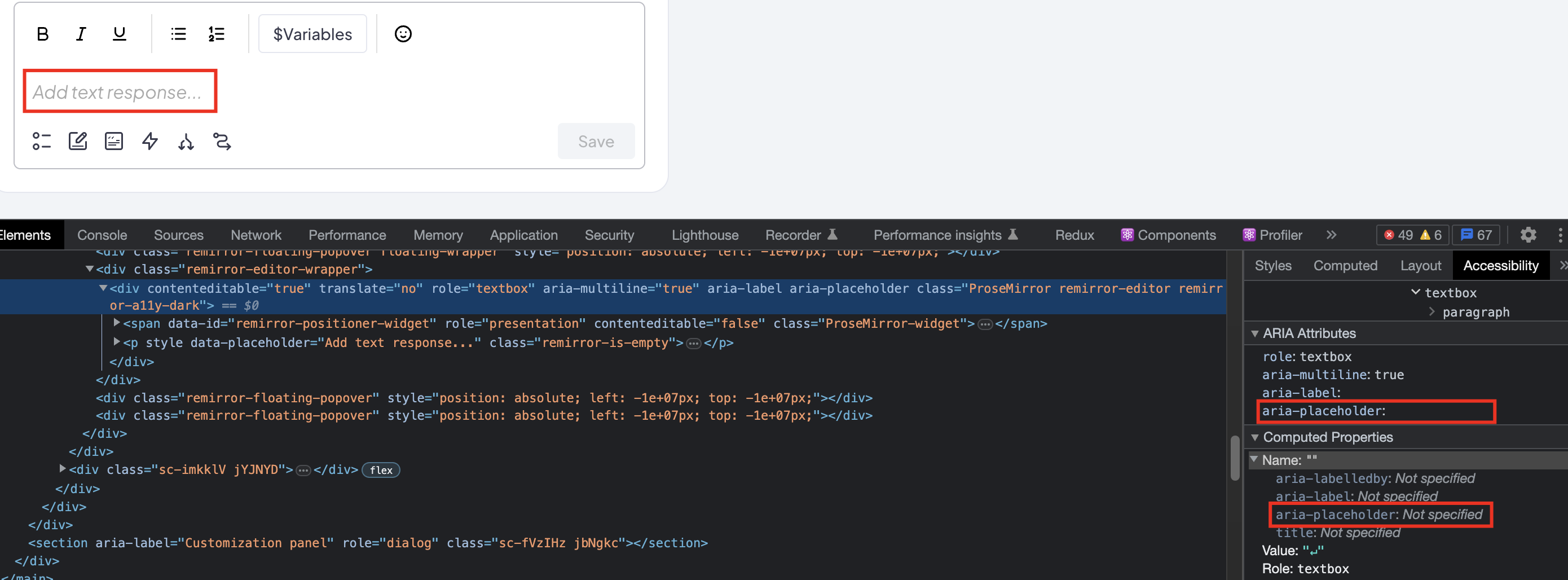 Aria Placeholder Is Empty When Placeholder Is Set · Issue 2063 · Remirrorremirror · Github 