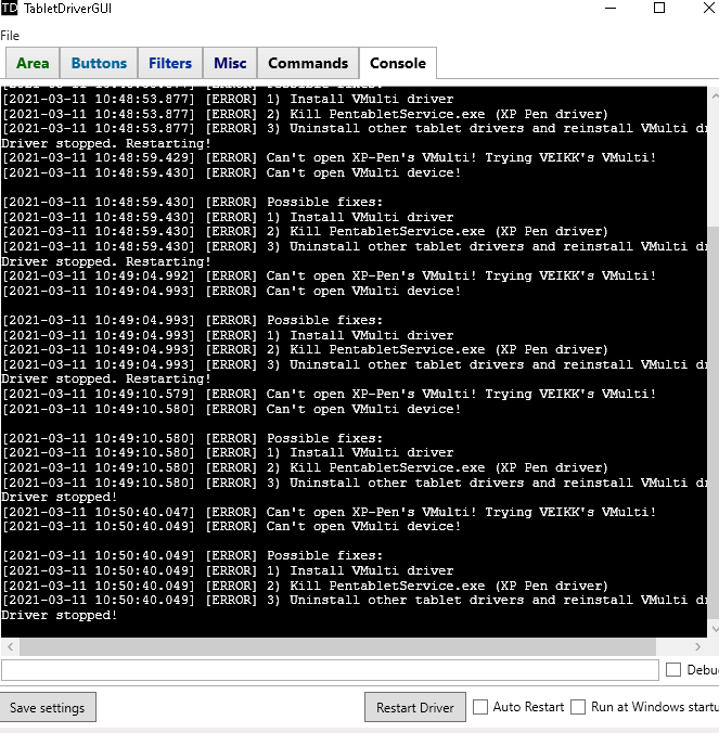 Driver stopped. Restarting! Check console!!! · Issue #604 · hawku/TabletDriver · GitHub