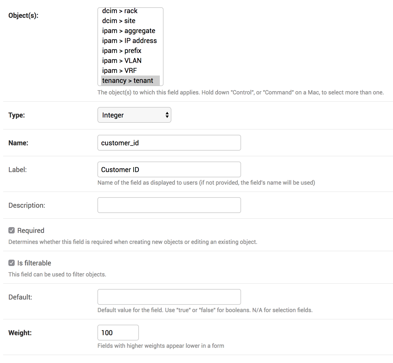 Server Error when creating a new Tenant w/ custom_fields · Issue #1445 · netbox-community/netbox ...