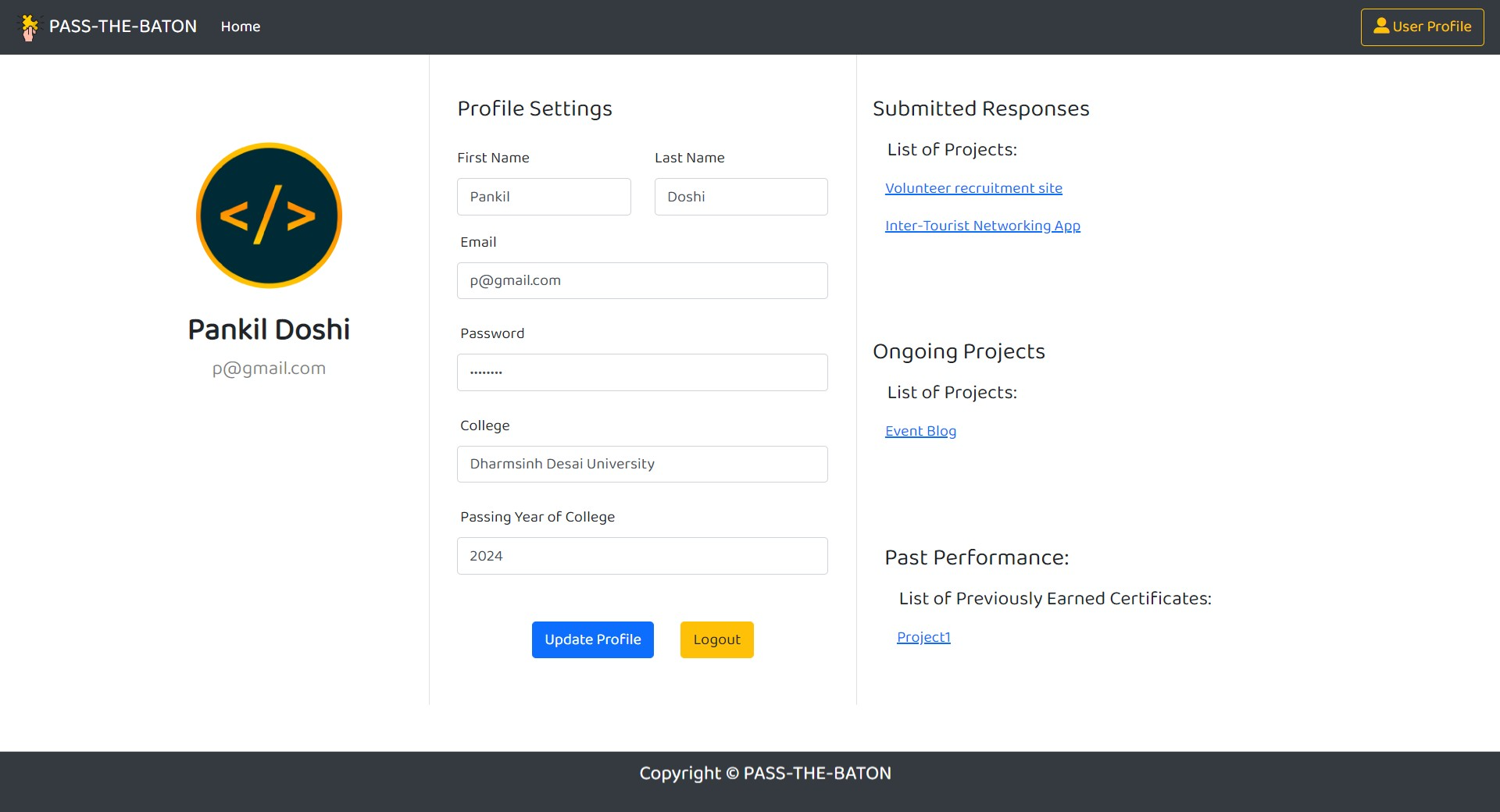 GitHub - jaychauhan-22/pass-the-baton: DU'Hackathon 2022 Project