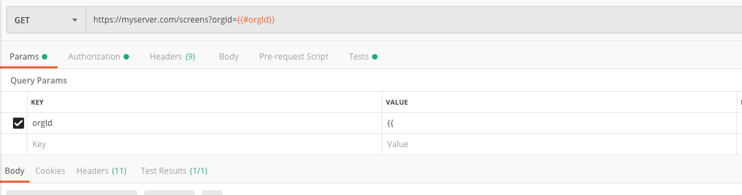 Environment variable in query param only shows two curly braces but not ...