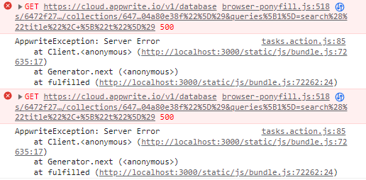 🐛 Bug: seach query throws server error 500 on Cloud · Issue #5684 · appwrite/appwrite · GitHub