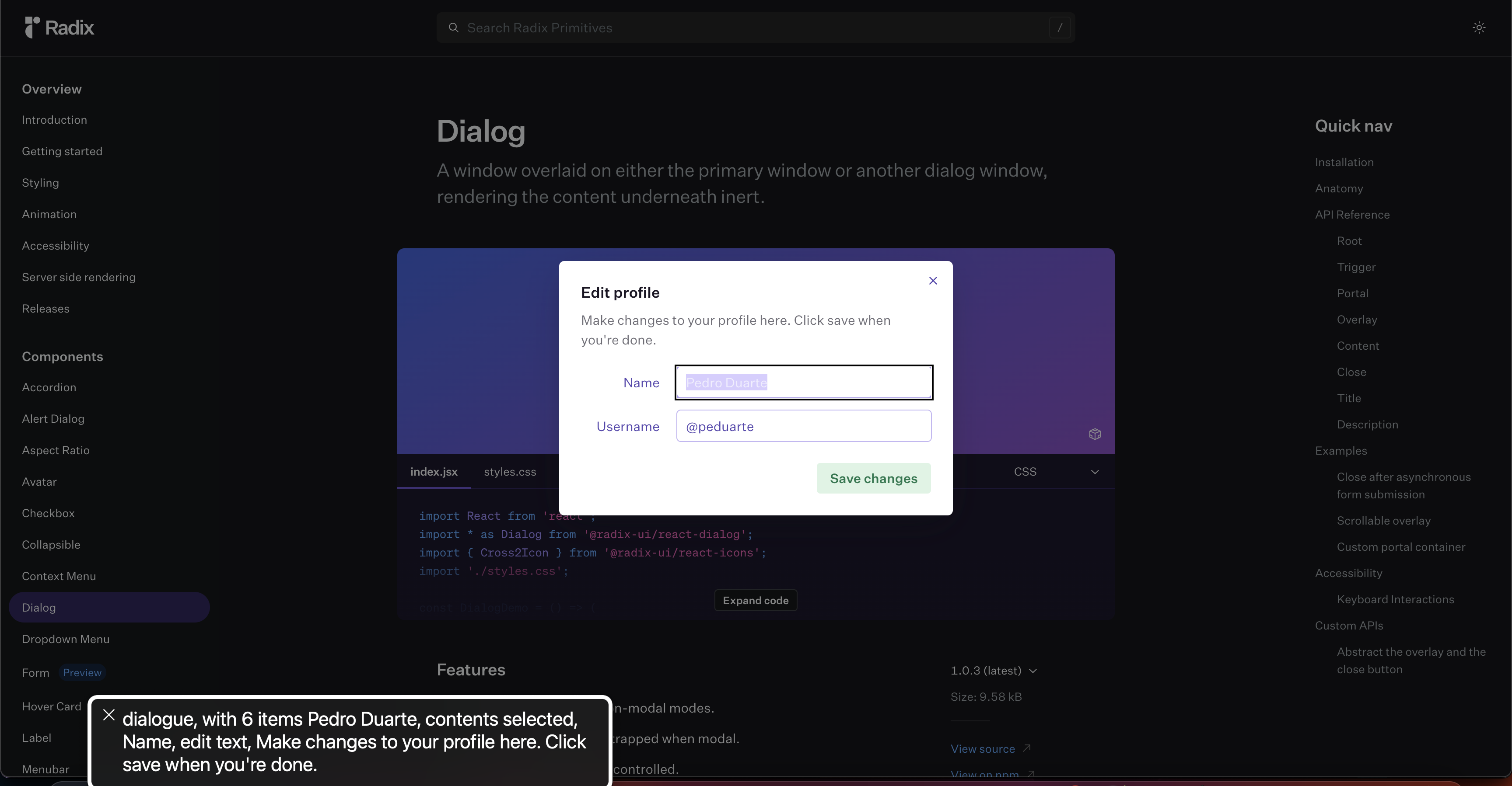Dialog description is never read by screen reader · Issue #2038 · radix-ui/primitives · GitHub