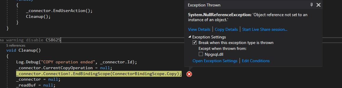 NpgsqlRawCopyStream throws exception when textwriter dispose is called ...