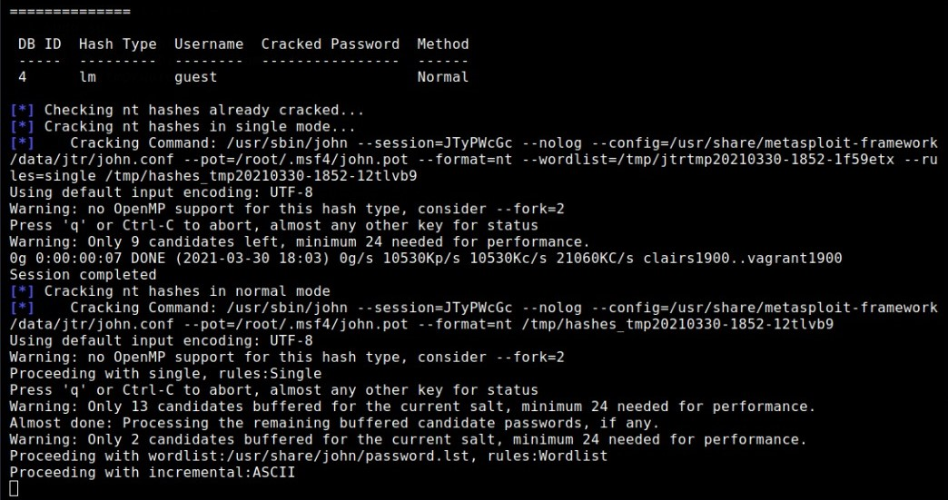 Auxiliary failed: Metasploit::Framework::PasswordCracker::InvalidWordlist Custom wordlist is not ...